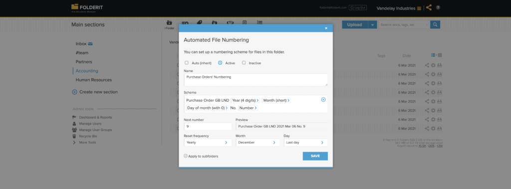 Document numbering system for document control -- Folderit DMS
