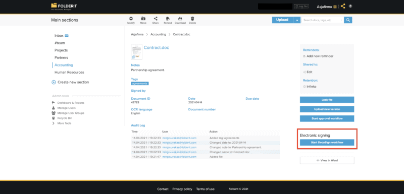 E-Signing Workflows - Document Management System Folderit